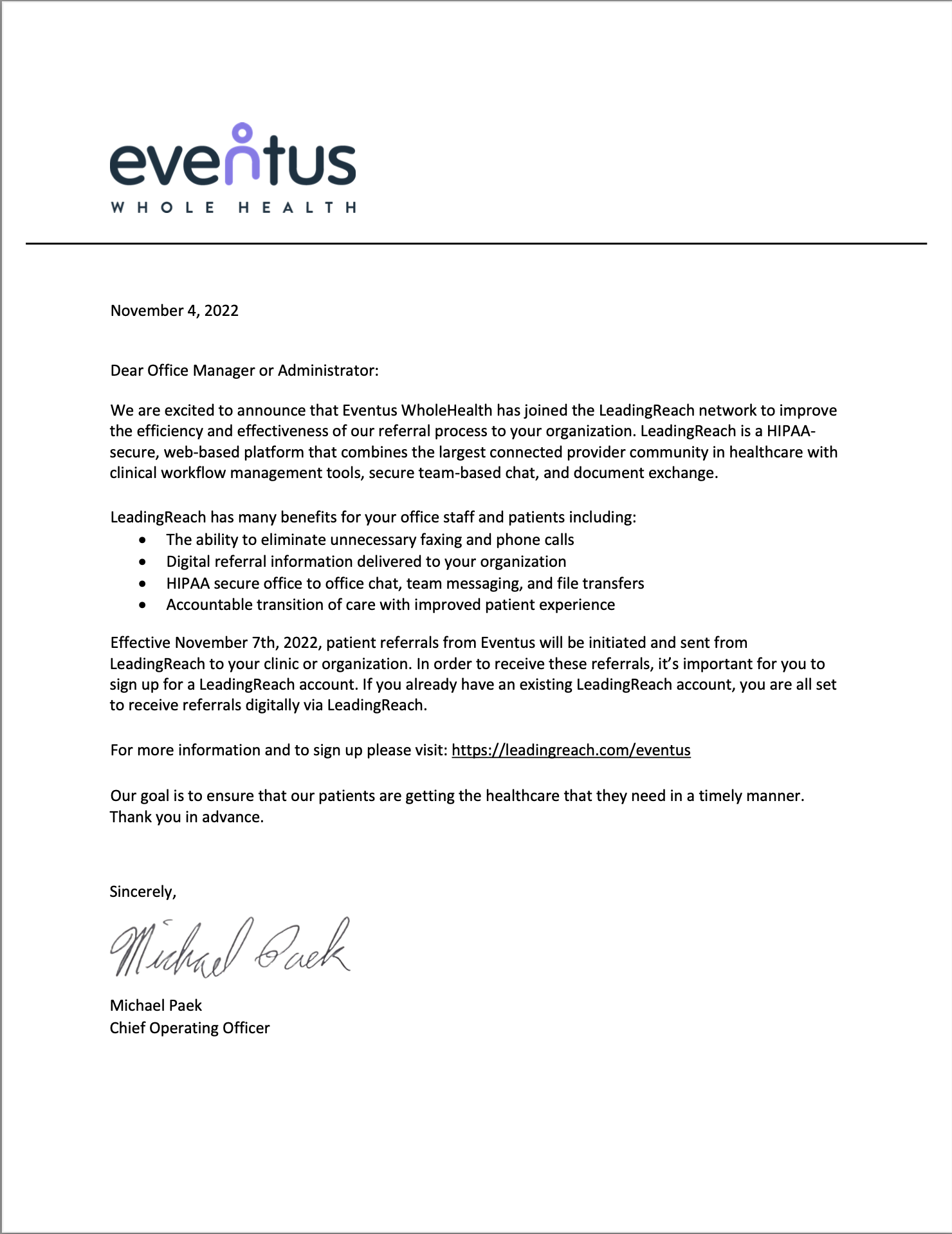 Eventus - Leading Reach, Inc.